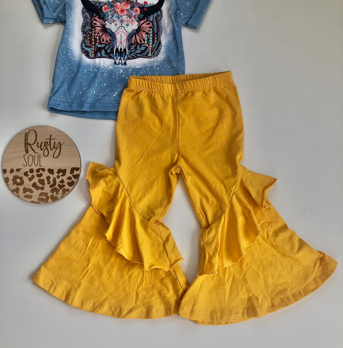 Miley Mustard Wrap Around Ruffle Bell Bottoms – Rusty Soul